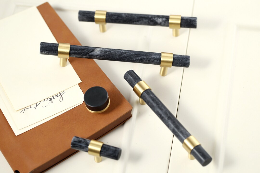 Black Marble Drawer Handle Dresser Knob Brass Marble Cabinet Pull High ...