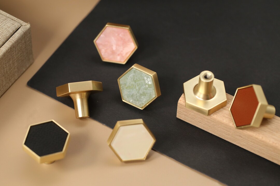 Brass Hexagon Cabinet Knobs, Shell Hexagon Solid Cabinet Knobs Cupboard Drawer Knobs, Leather ...