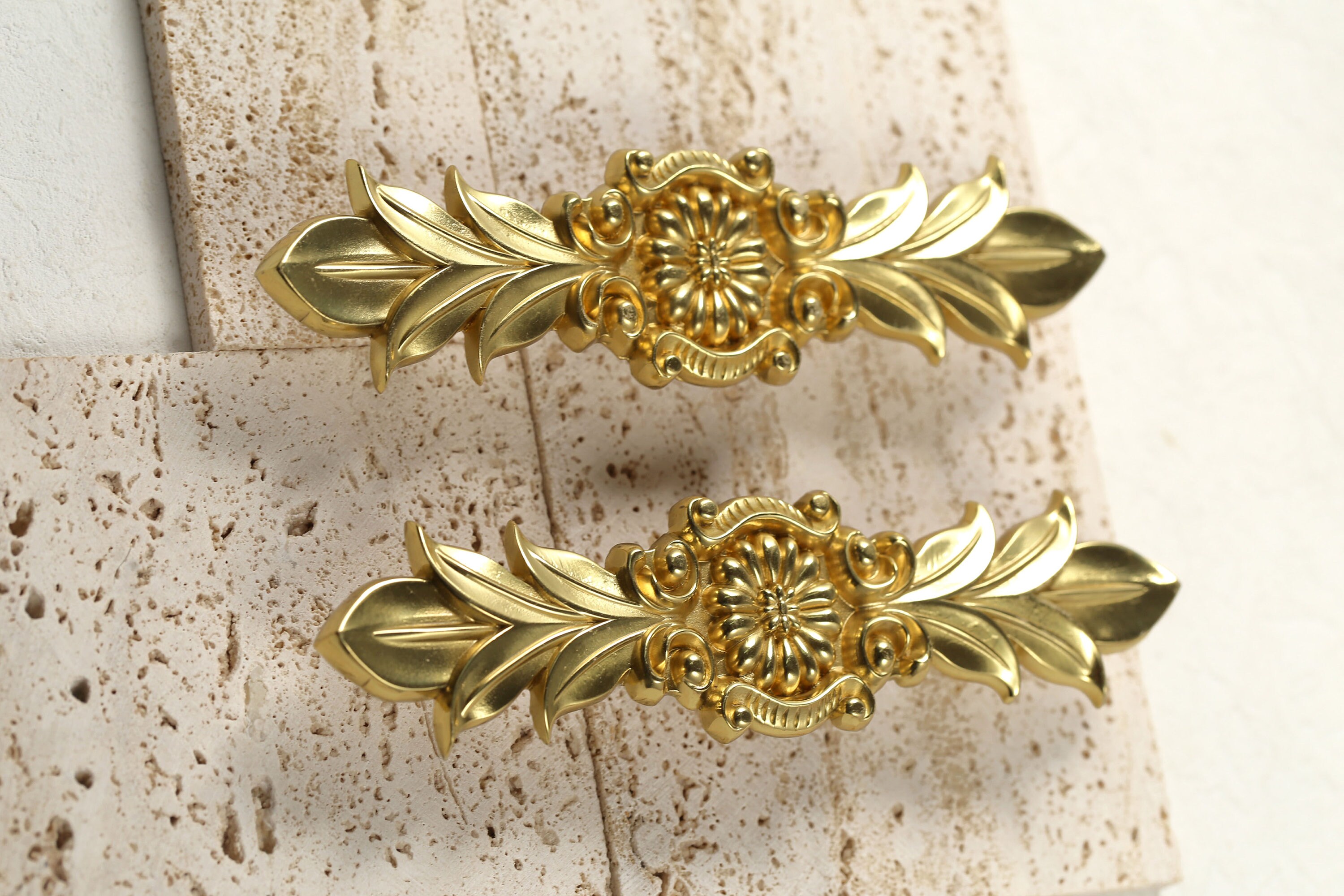 Brass Cabinet Pulls Victorian Flower Handles Art Cupboard Kitchen ...