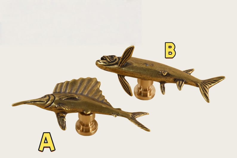 Solid Brass Antique Tuna Drawer Knob, Retro Fish Cabinet Knob, Bronze ...