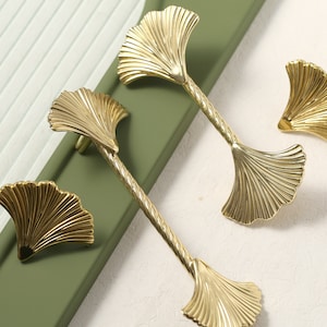 Solid Brass Ginkgo Drawer Pull Knob Leaf Cabinet Handle Dresser Knob Custom Engrave Cupboard ...