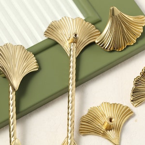 Solid Brass Ginkgo Drawer Pull Knob Leaf Cabinet Handle Dresser Knob Custom Engrave Cupboard ...