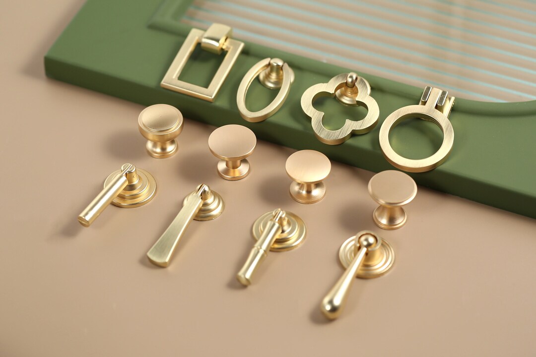 Brushed Brass Drop Drawer Knobs Pulls Dresser Knobs Kitchen Cabinet Pulls Handle Door Knob Ring ...