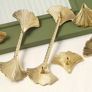 Solid Brass Ginkgo Drawer Pull Knob Leaf Cabinet Handle Dresser Knob Custom Engrave Cupboard ...