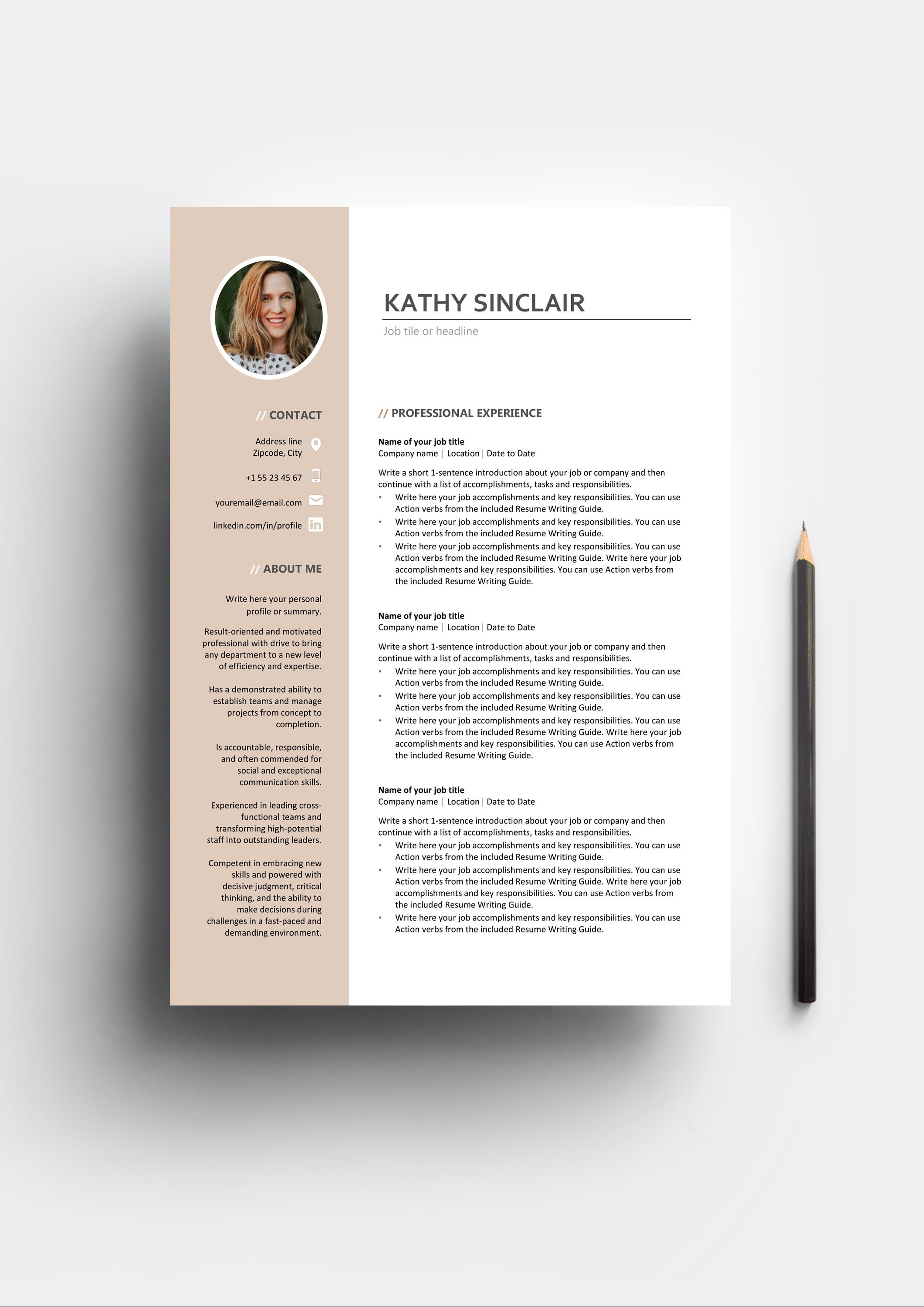 Modern Resume Template & Cover Letter: Professional CV (microsoft Word ...