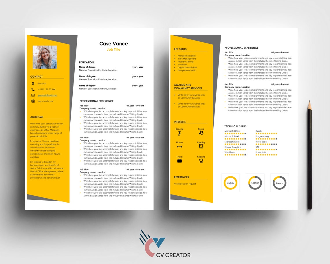 Bright Resume Template and Cover Letter Template for Microsoft | Etsy