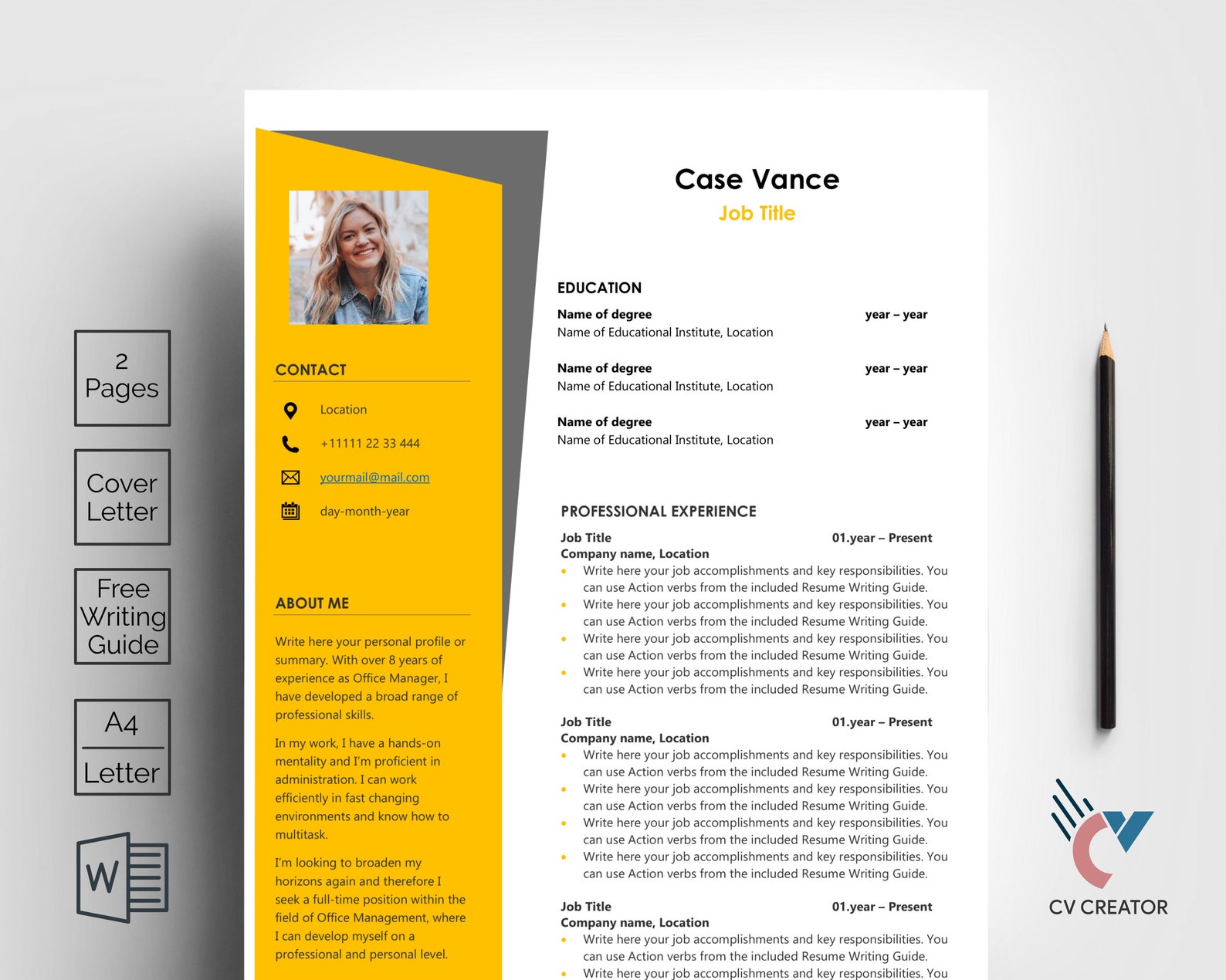 Bright Resume Template and Cover Letter Template for Microsoft | Etsy