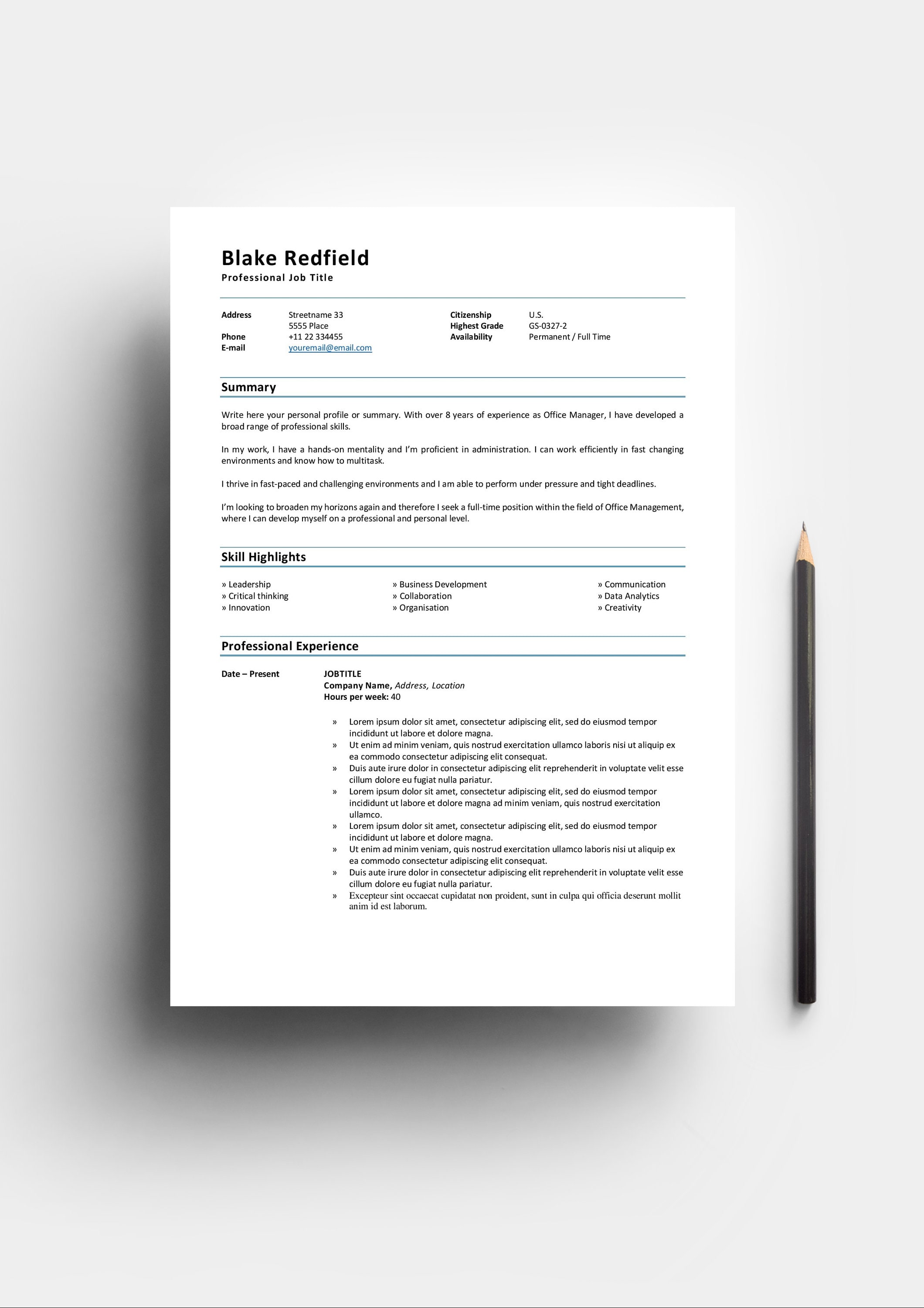 Microsoft Word Federal Resume Template