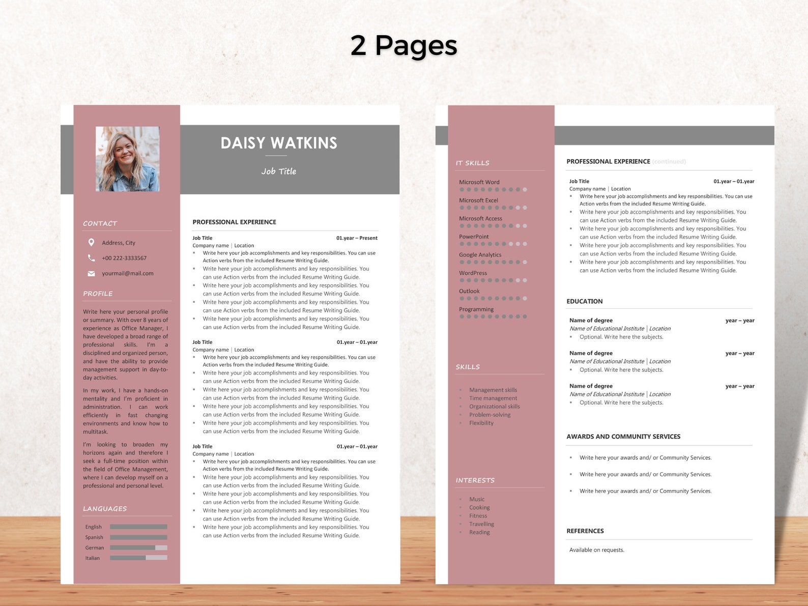 Modern Resume Template and Cover Letter Template for Microsoft Word CV ...