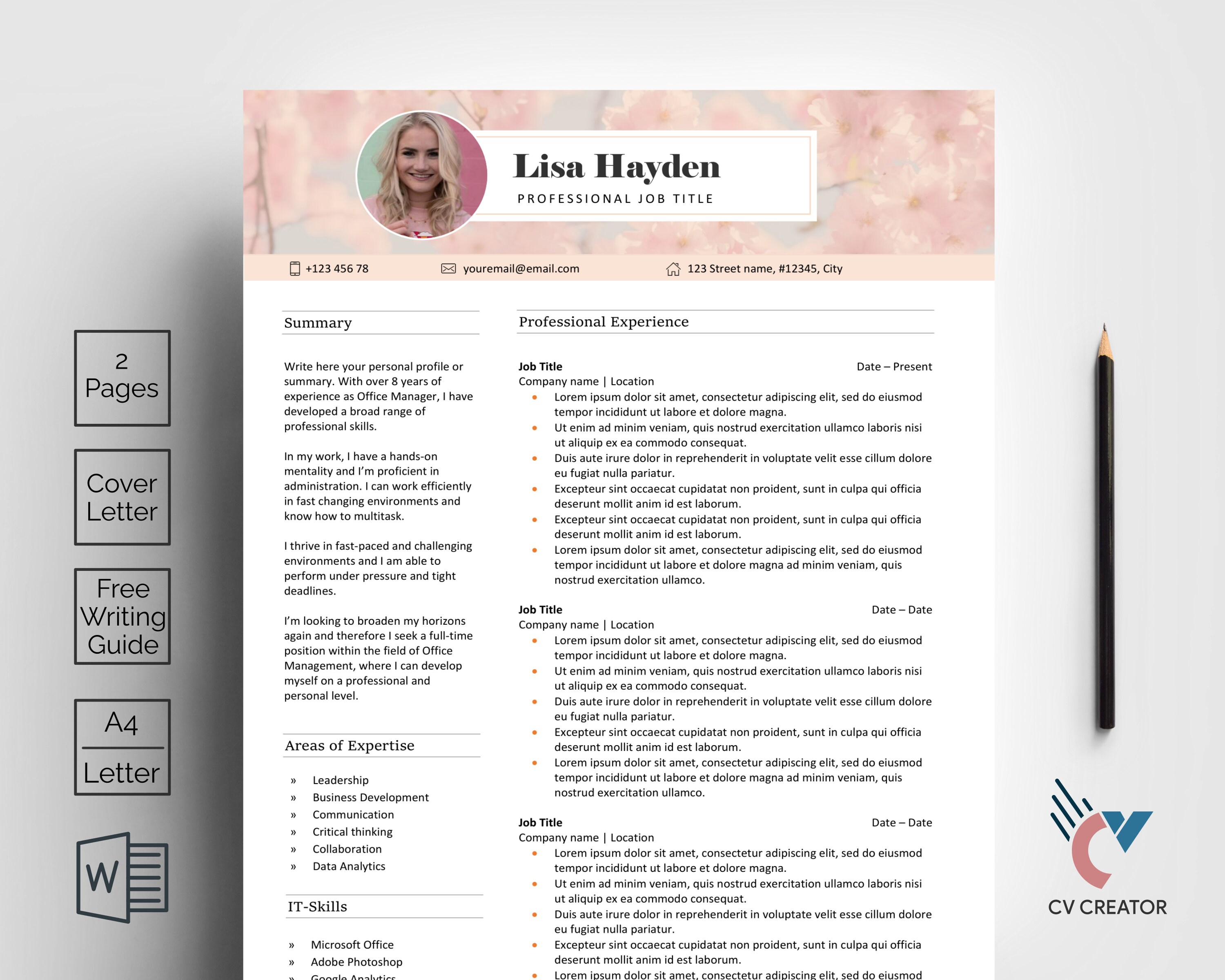 Cute Resume Template And Cover Letter Template For Microsoft Etsy UK