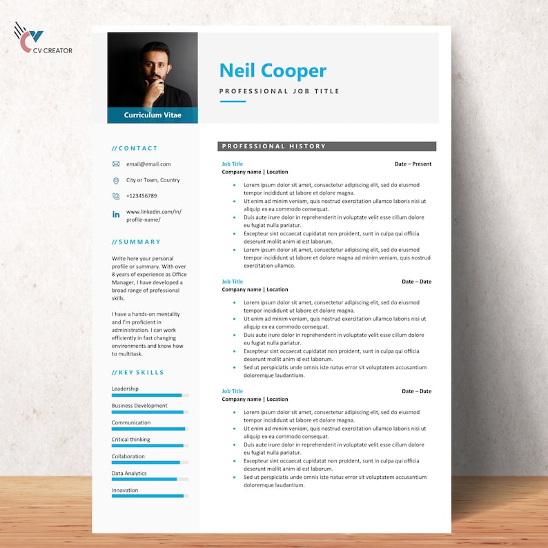 Modern Resume Template & Cover Letter: Professional CV (microsoft Word ...