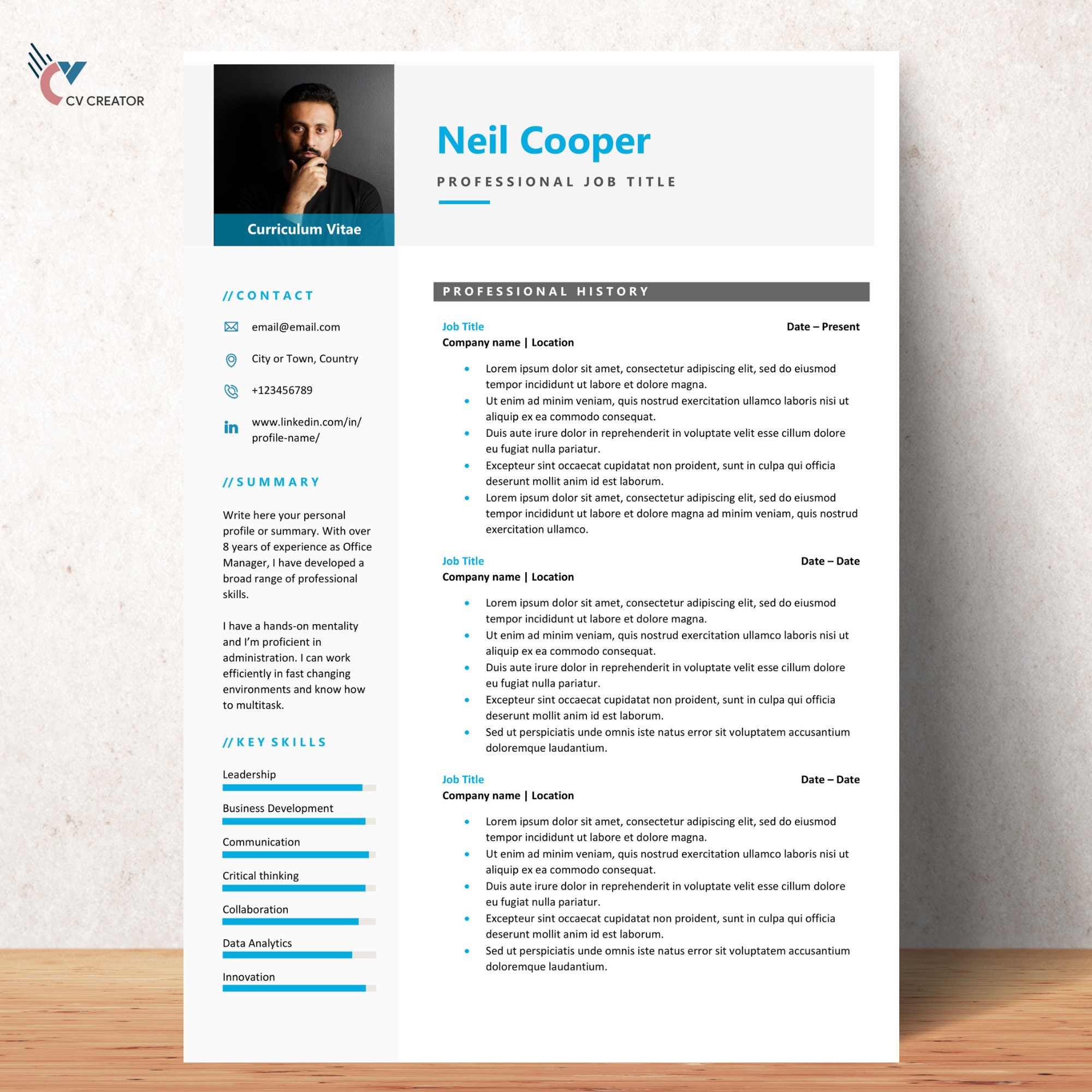 Modern Resume Template & Cover Letter: Professional CV (microsoft Word ...