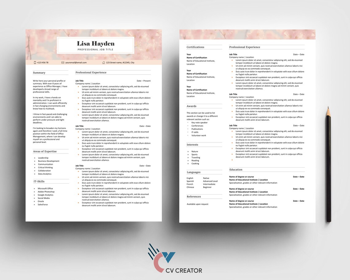 Cute Resume Template and Cover Letter Template for Microsoft | Etsy