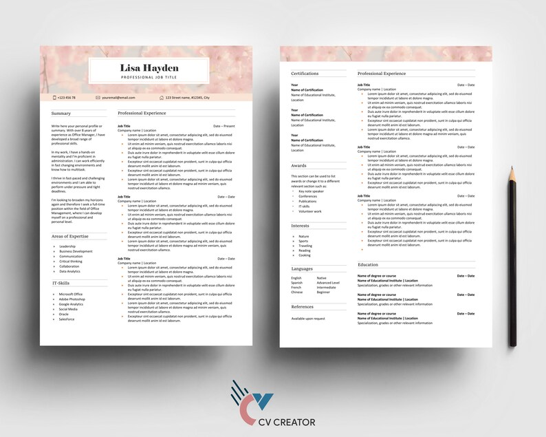 Cute Resume Template and Cover Letter Template for Microsoft | Etsy