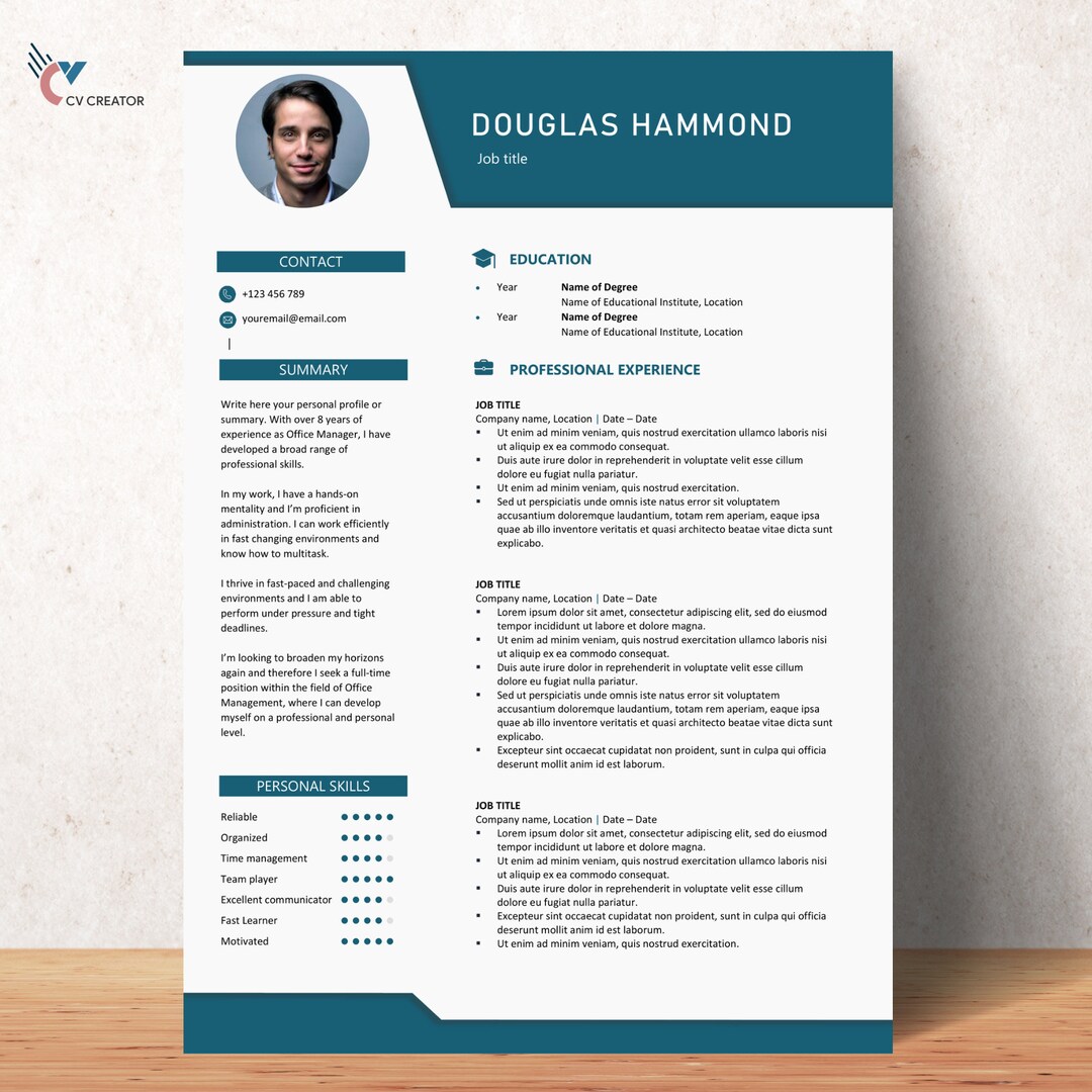 Modern Resume Template & Cover Letter: Professional CV (microsoft Word ...