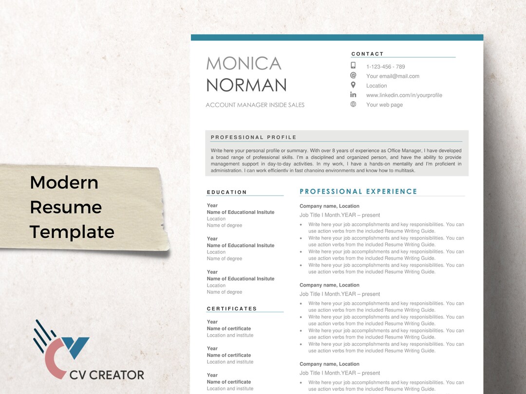 Professional Resume Template and Cover Letter Template for Microsoft ...