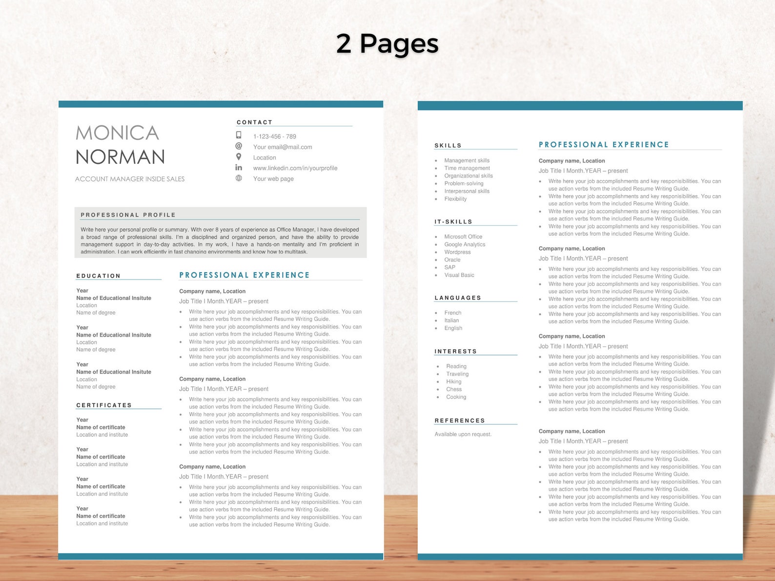 Professional Resume Template and Cover Letter Template for Microsoft ...