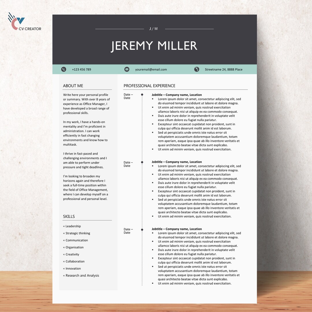 Modern Resume Template & Cover Letter: Professional CV Design (word) - Etsy