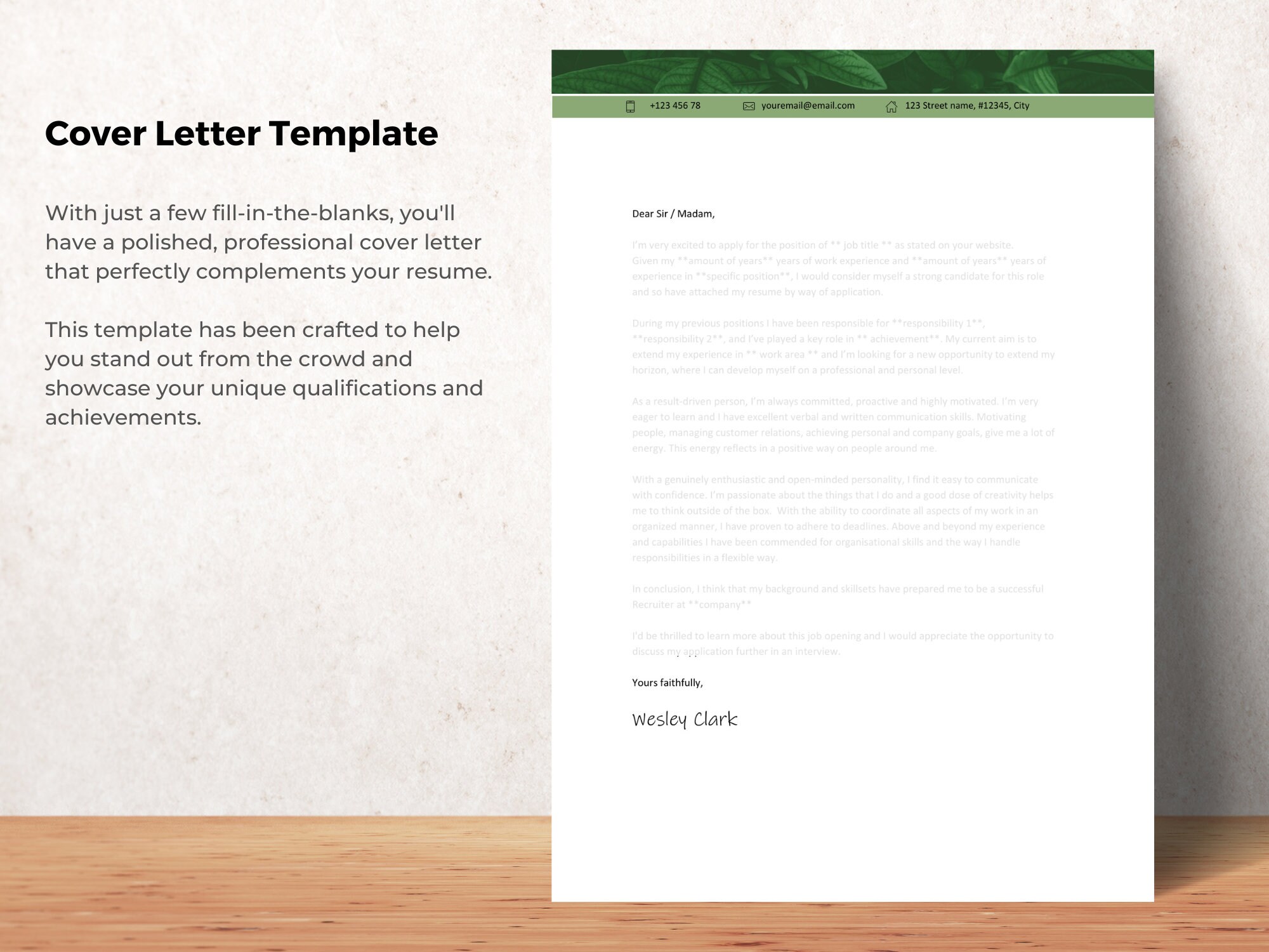 Green Leaves Resume Template: Modern CV Design (word) - Etsy