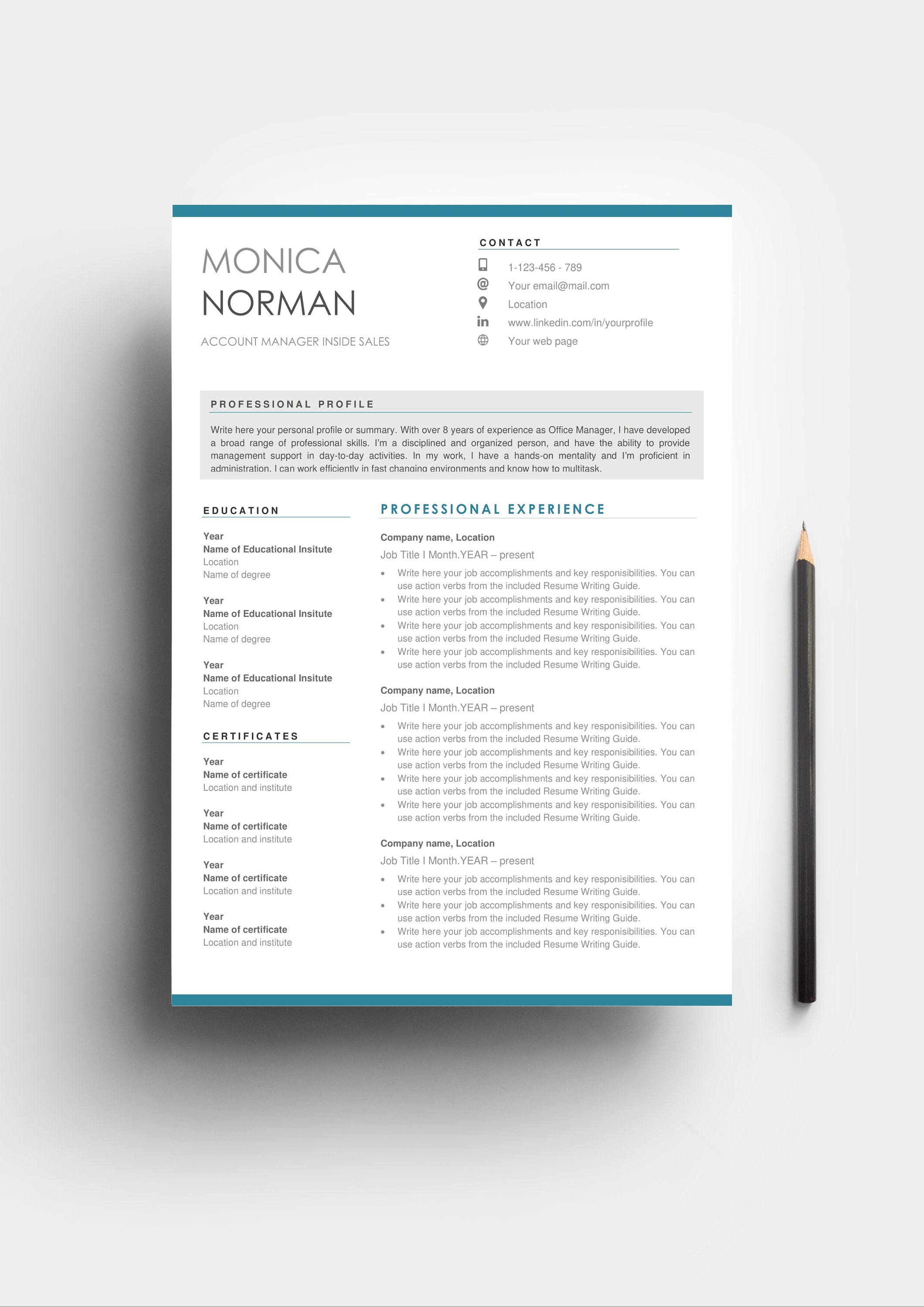 Professional Resume Template and Cover Letter Template for Microsoft ...
