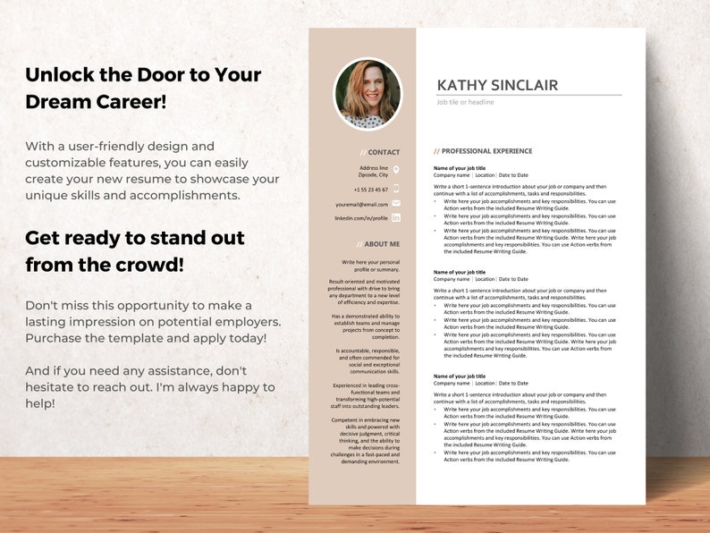 Modern Resume Template & Cover Letter: Professional CV (microsoft Word ...
