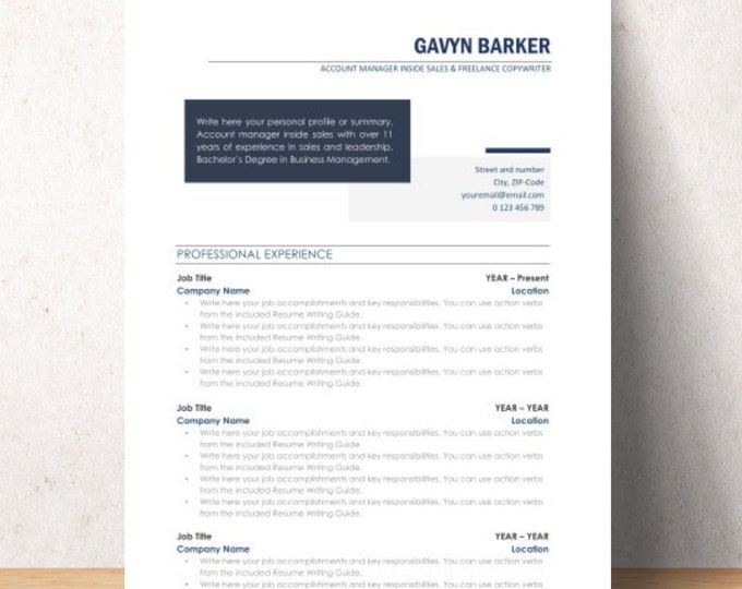 Black and Gold Resume Template + Cover Letter | Modern Resume Editable ...