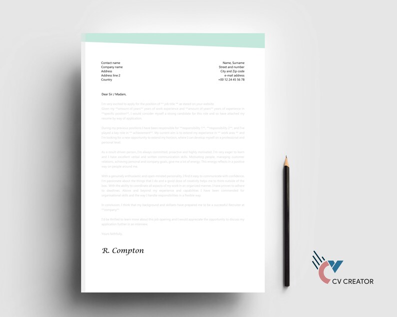 Eye-catching Resume Template and Cover Letter Template for | Etsy