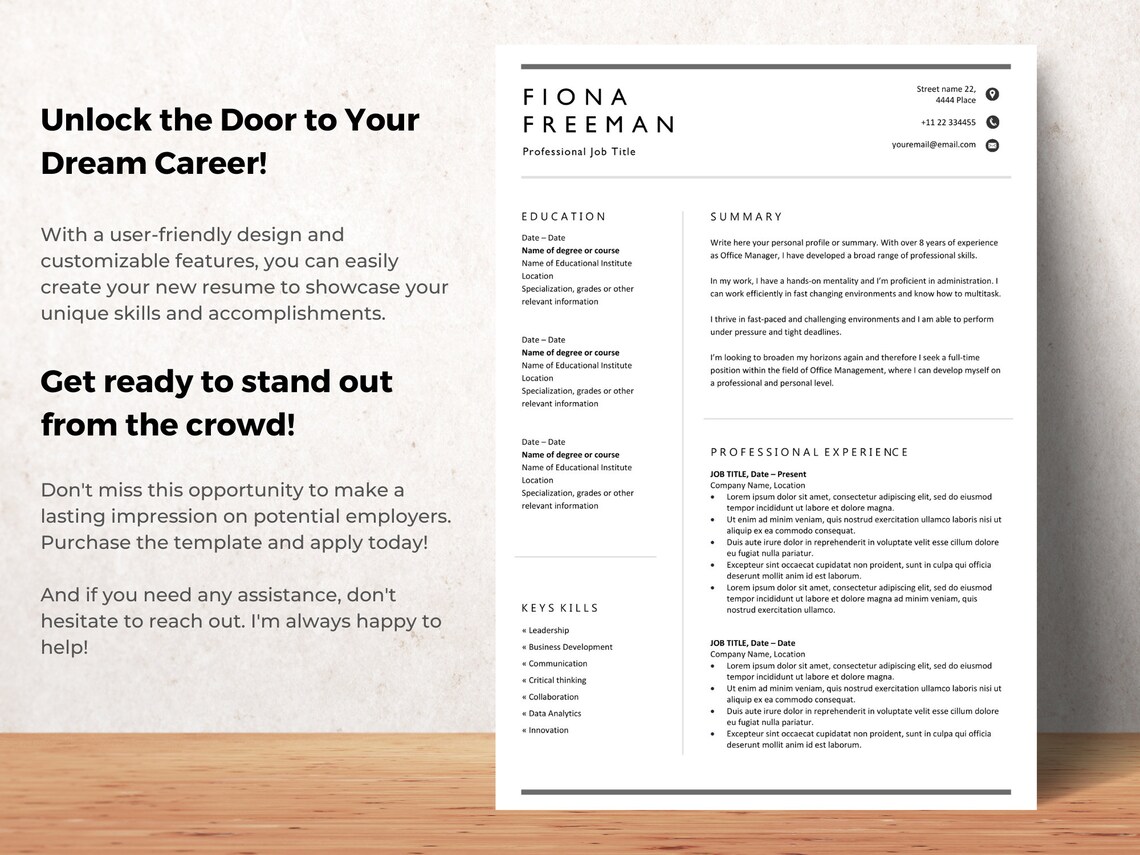 Modern Resume Template & Cover Letter for Microsoft Word (digital ...