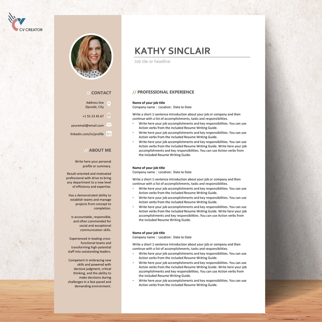 Modern Resume Template & Cover Letter: Professional CV (microsoft Word ...