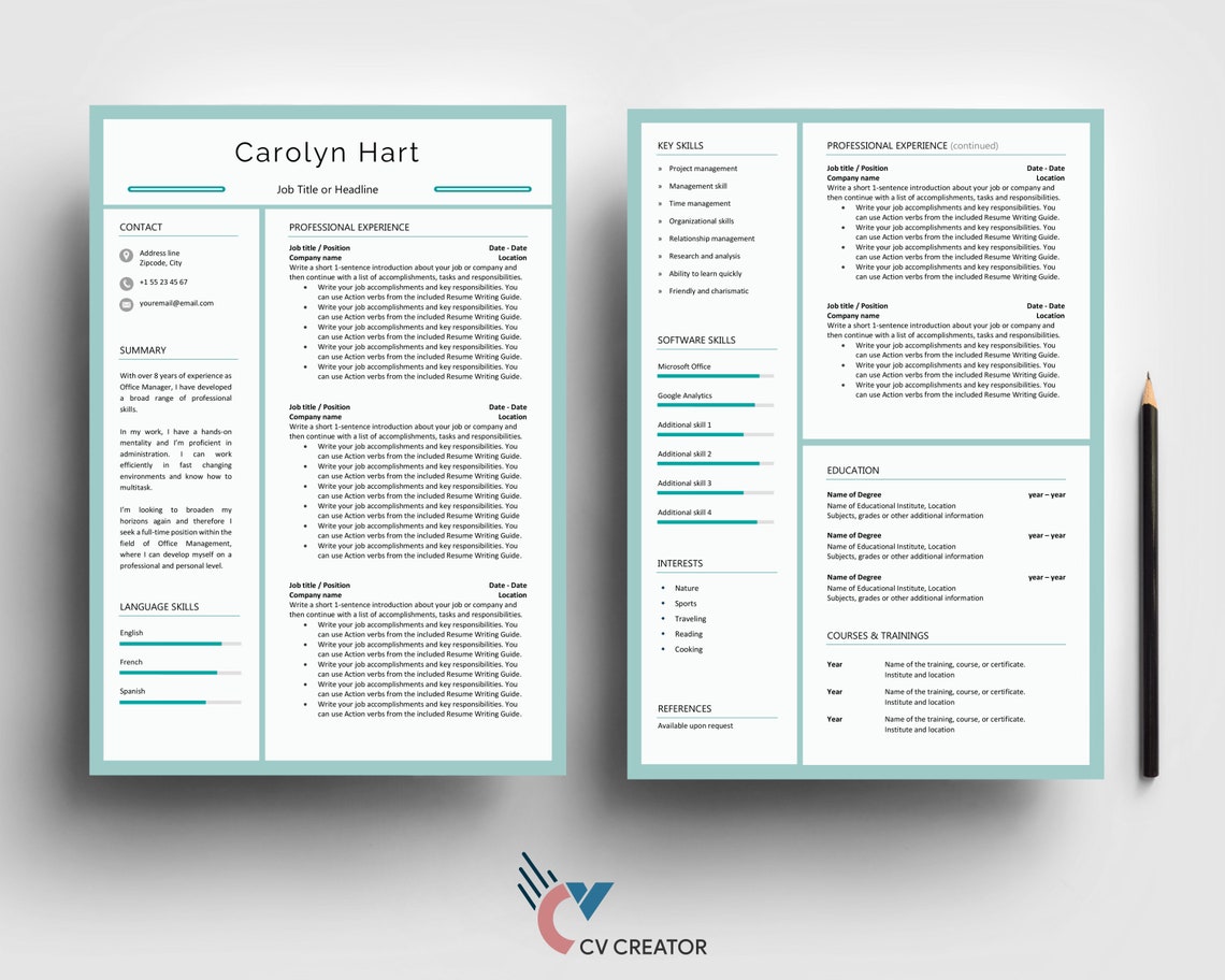 Special Resume Template and Cover Letter Template for | Etsy