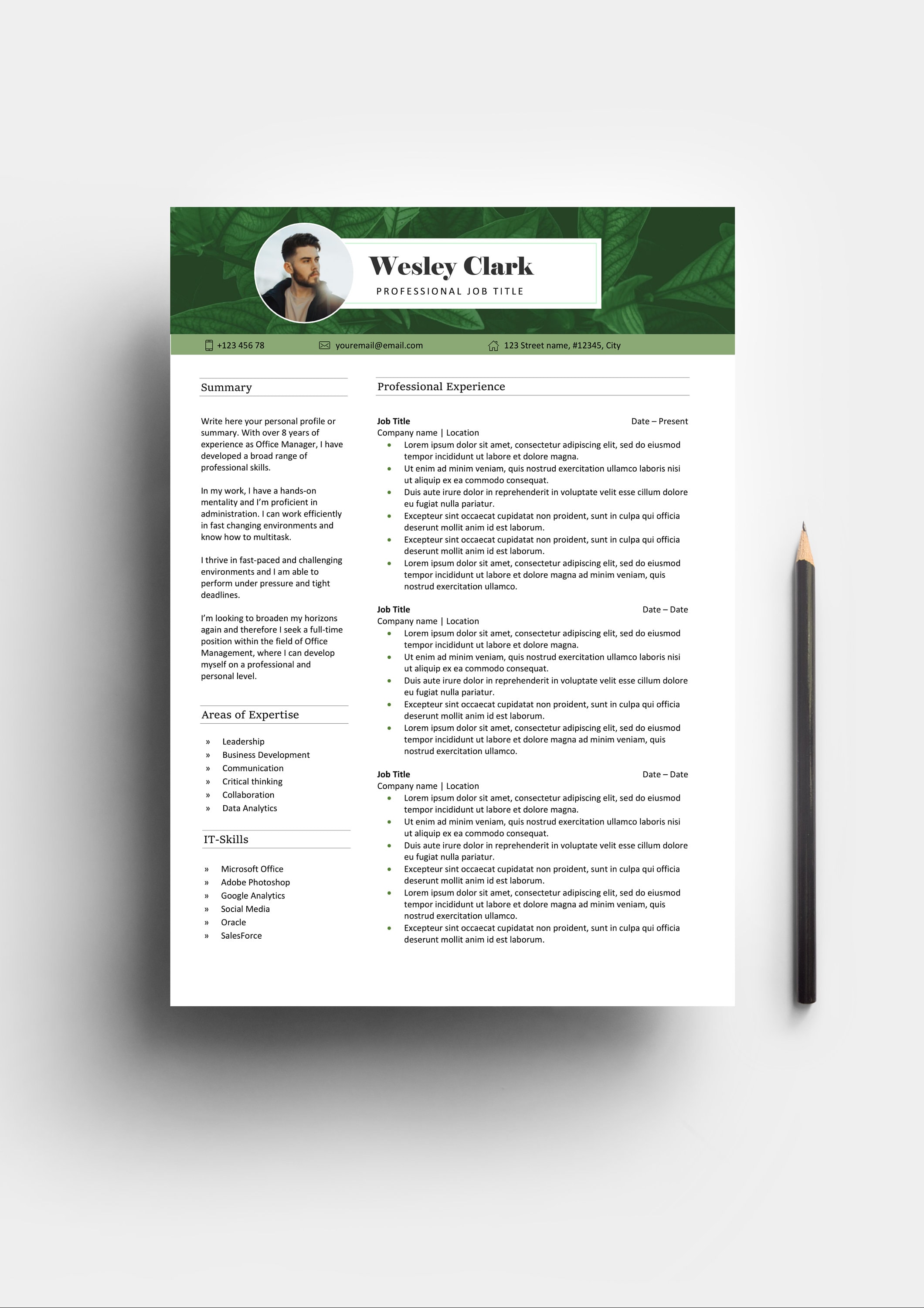Green Leaves Resume Template: Modern CV Design (word) - Etsy