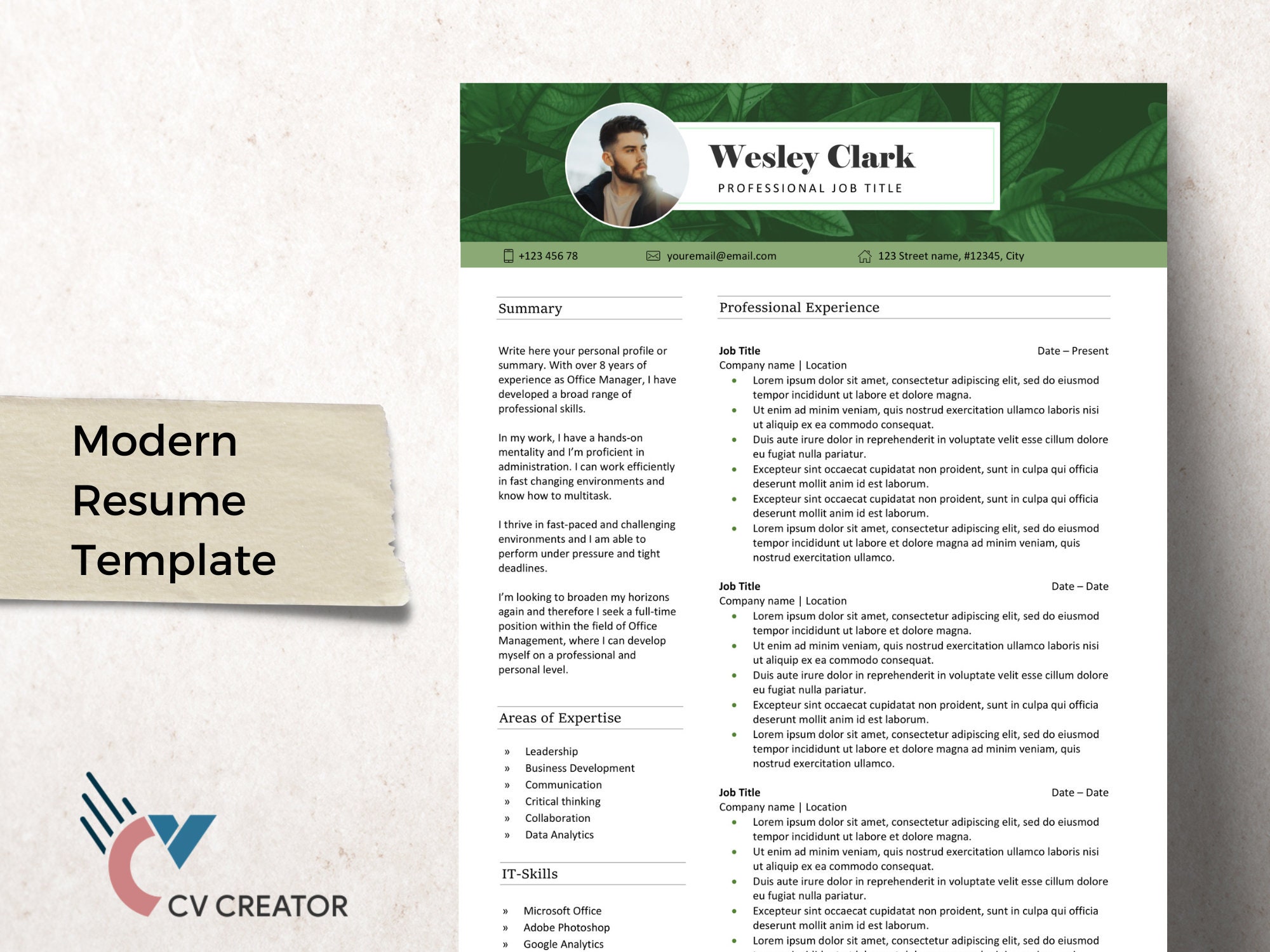 Green Leaves Resume Template: Modern CV Design (word) - Etsy