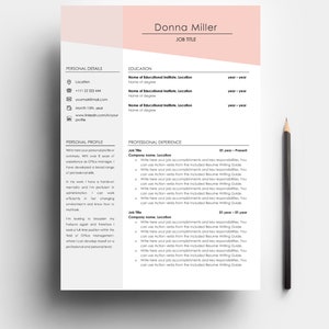Pink Resume Template and Cover Letter Template for Microsoft Word | CV ...