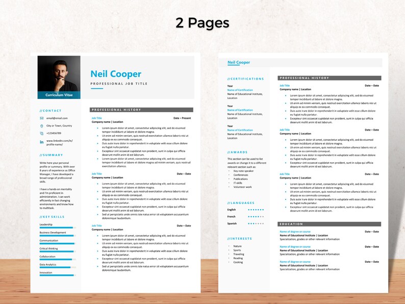 Modern Resume Template & Cover Letter: Professional CV (microsoft Word ...