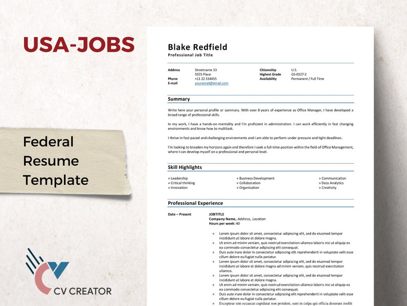 Federal Resume Template: USAJOBS, Cover Letter (microsoft Word) - Etsy