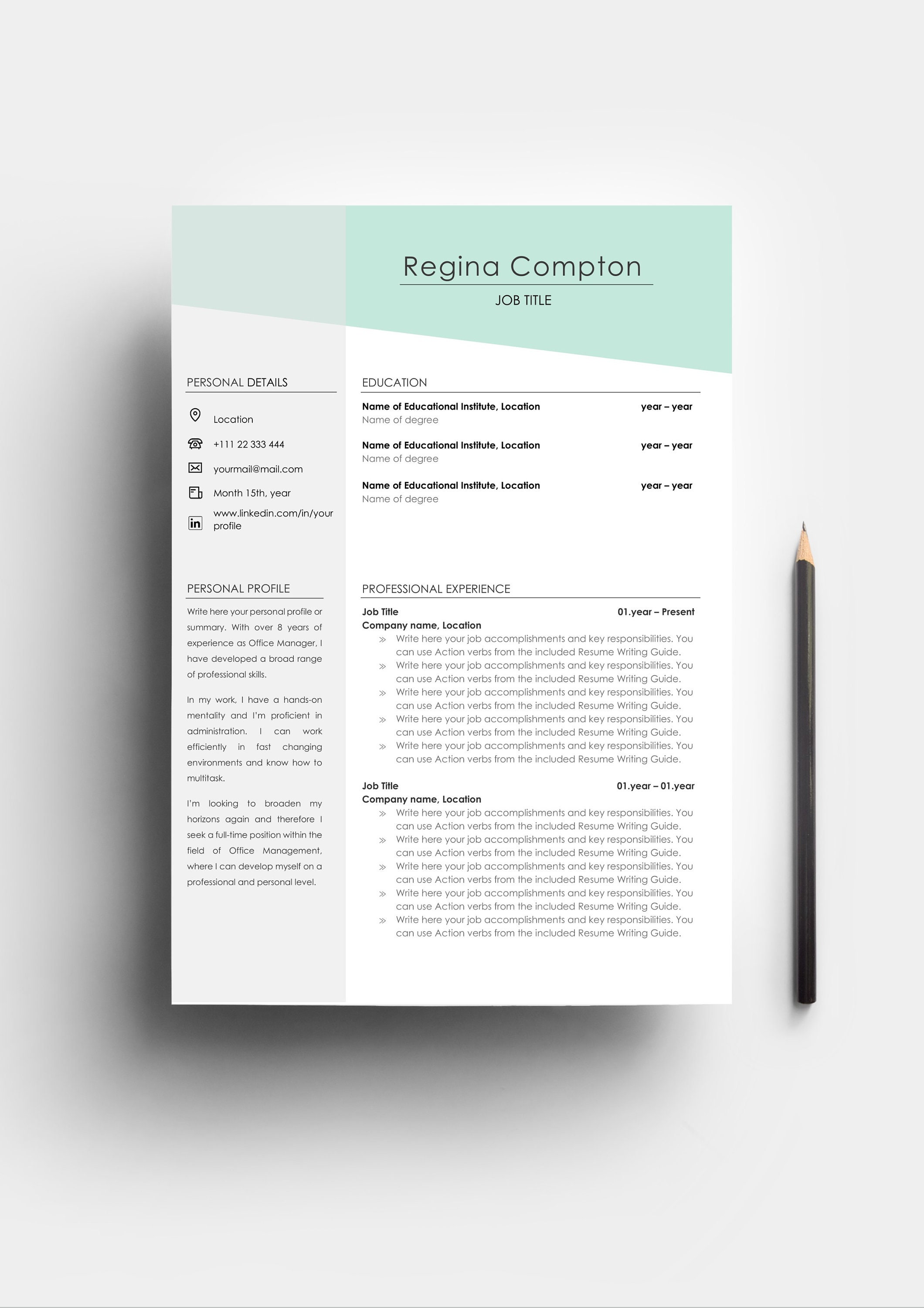 Eye-catching Resume Template and Cover Letter Template for Microsoft ...