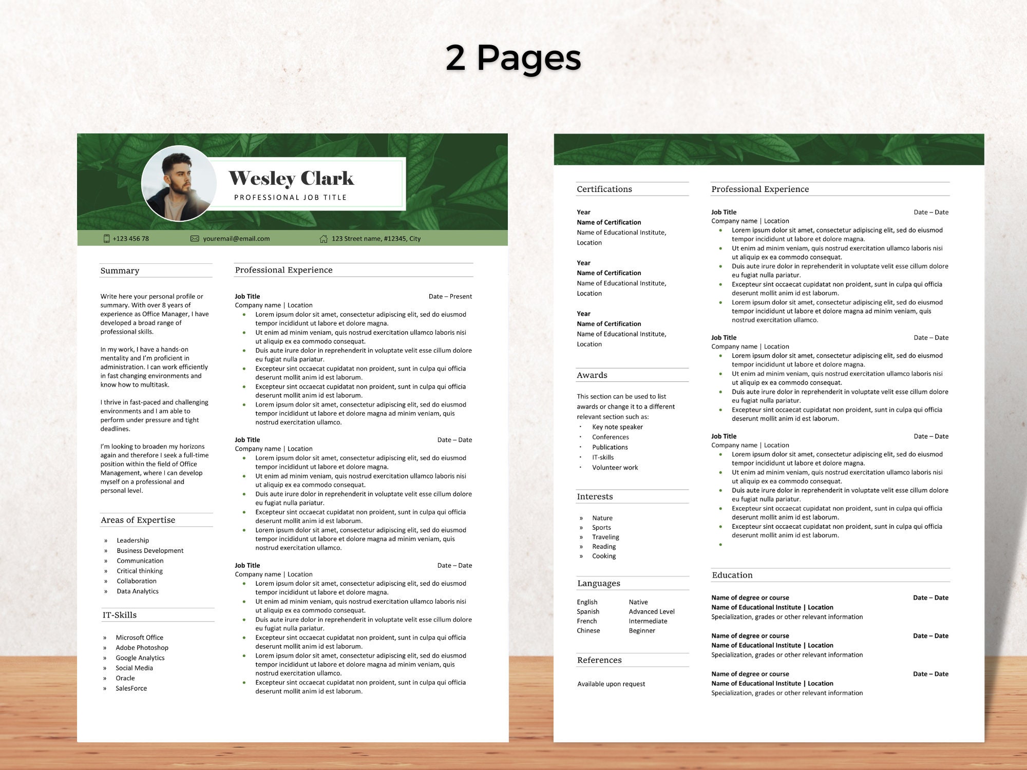 Green Leaves Resume Template: Modern CV Design (word) - Etsy