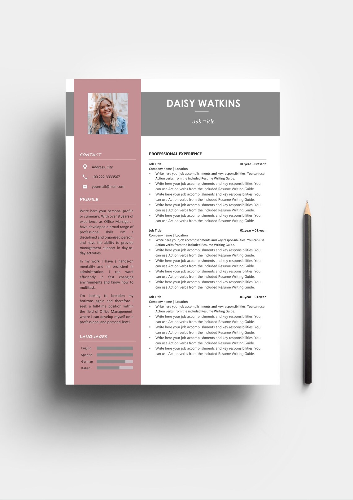 Modern Resume Template and Cover Letter Template for Microsoft Word CV ...