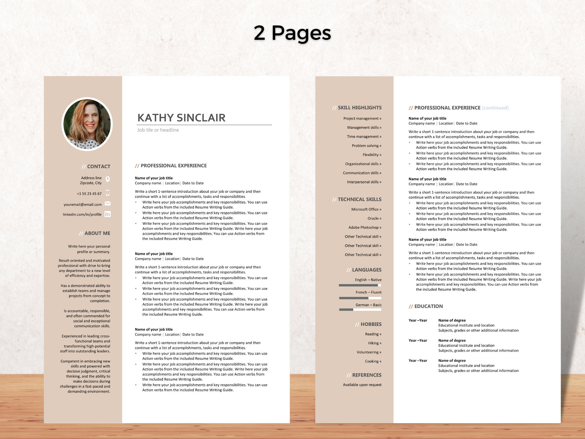 Modern Resume Template & Cover Letter: Professional CV (microsoft Word ...