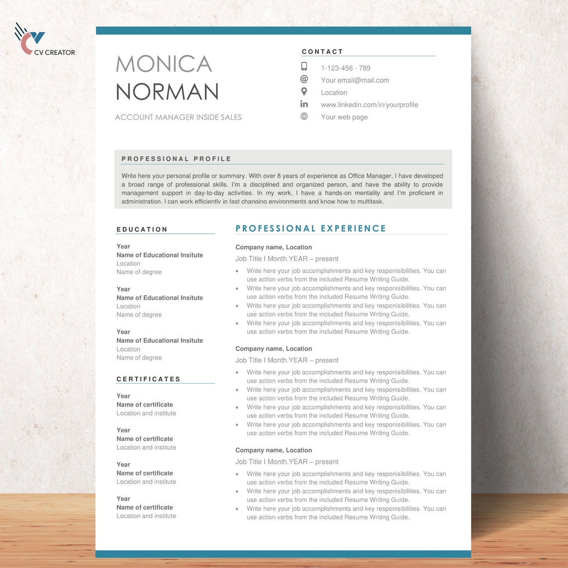 Professional Resume Template and Cover Letter Template for Microsoft ...