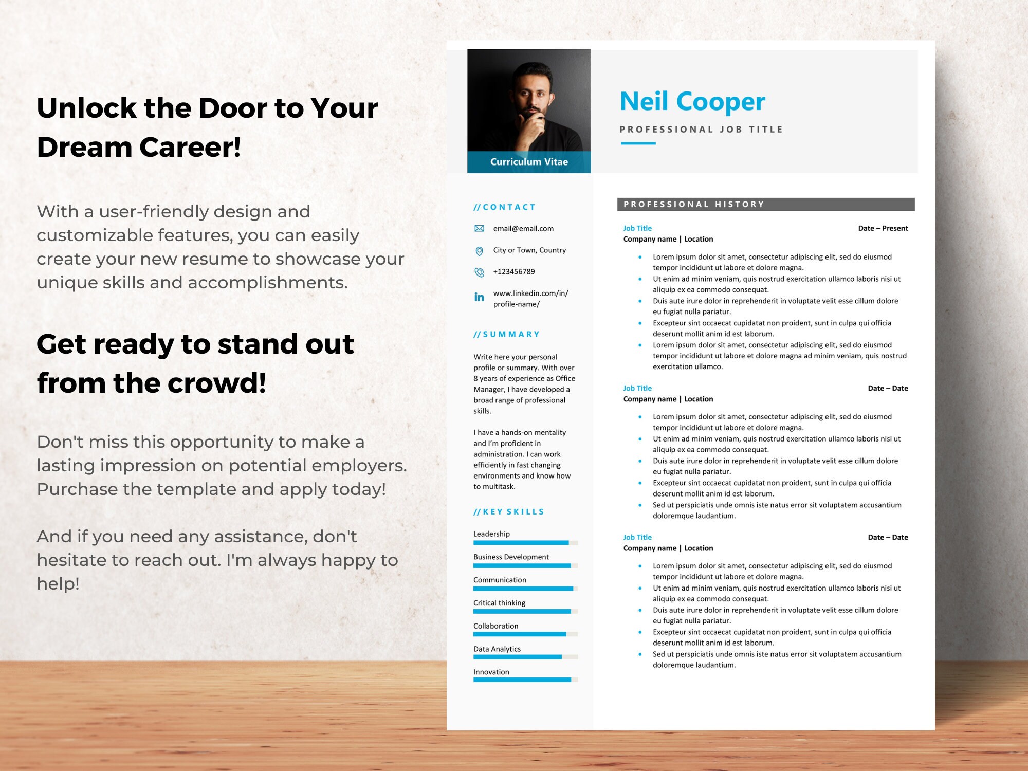 Modern Resume Template & Cover Letter: Professional CV (microsoft Word ...
