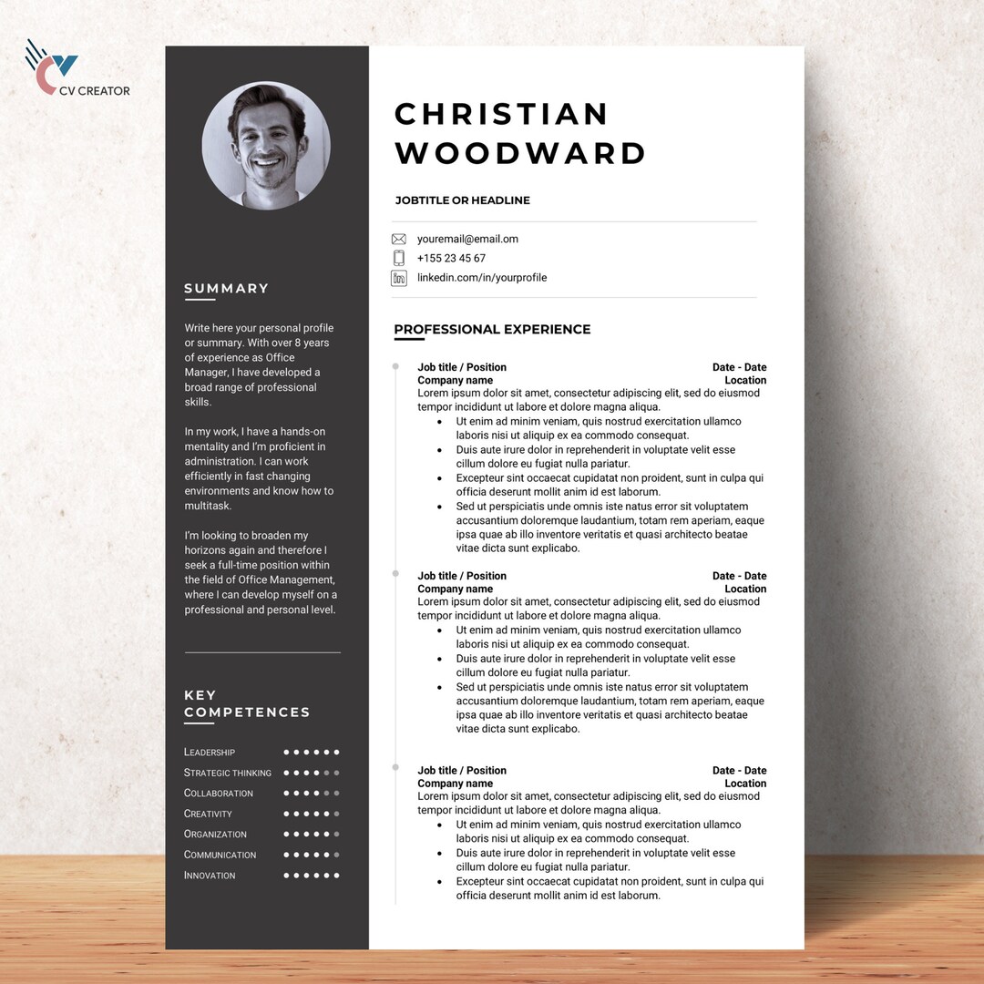 Modern Resume Template & Cover Letter: Professional CV (microsoft Word ...