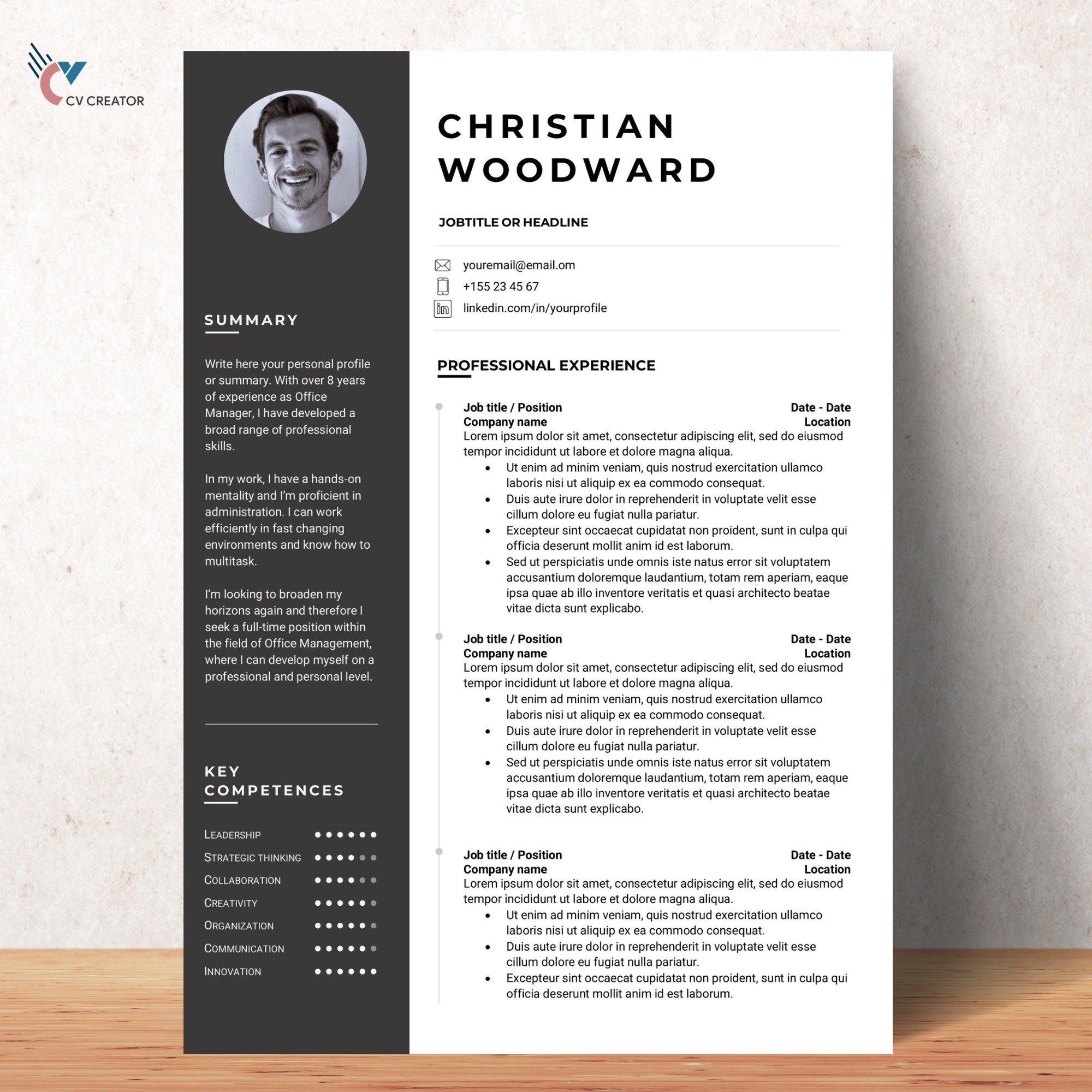 Modern Resume Template & Cover Letter: Professional CV (microsoft Word ...