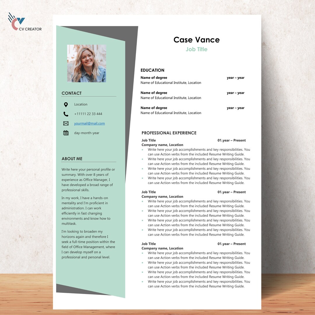 Modern Resume Template & Cover Letter: Microsoft Word CV (a4/letter) - Etsy