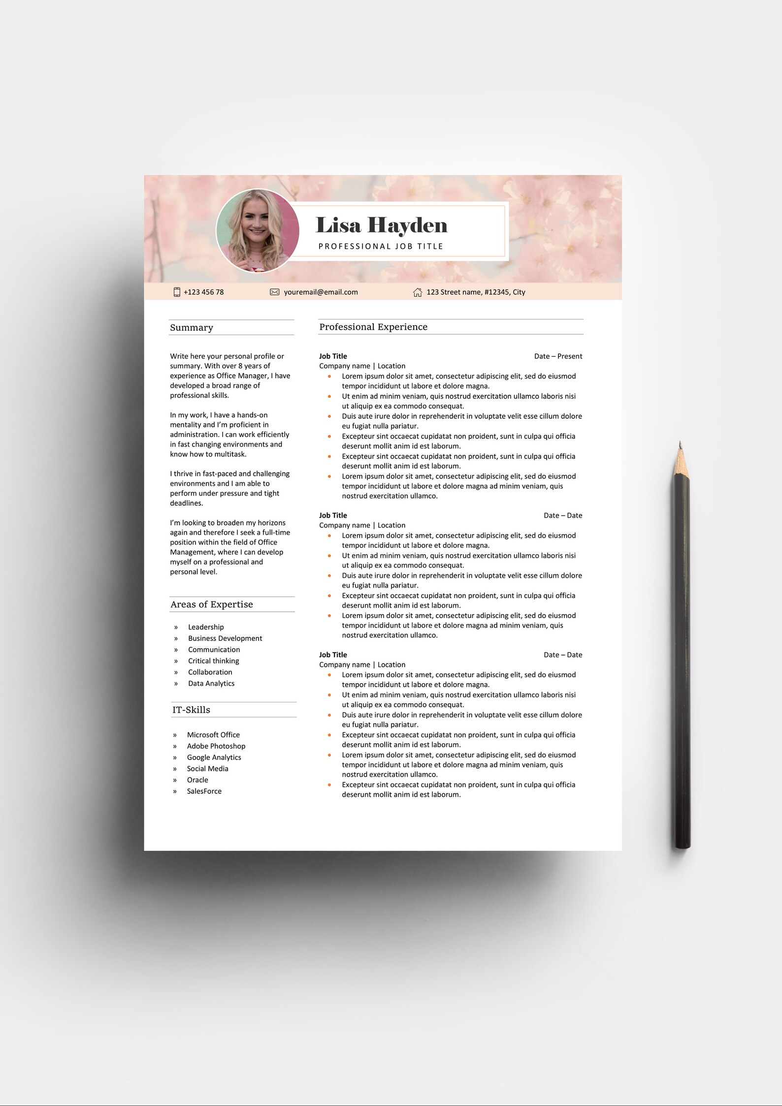 Modern Resume Template: Professional CV & Cover Letter (microsoft Word ...