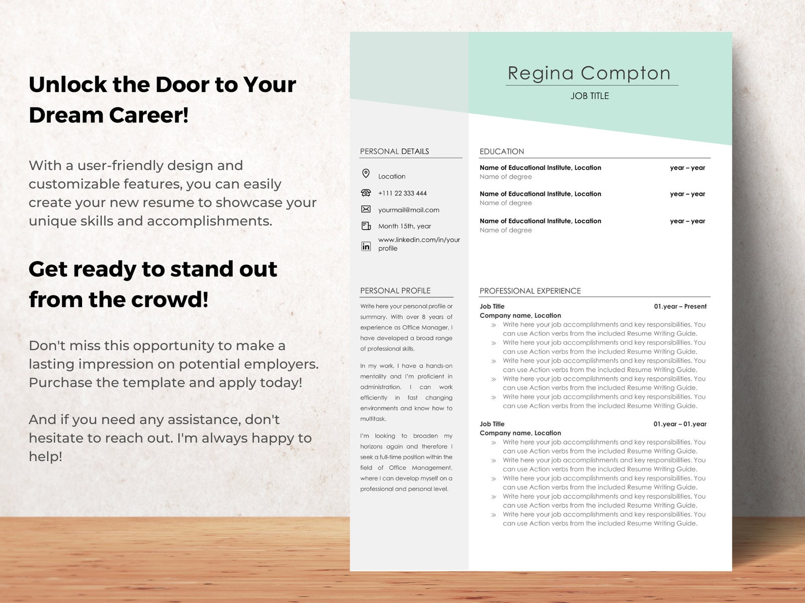 Eye-catching Resume Template and Cover Letter Template for Microsoft ...