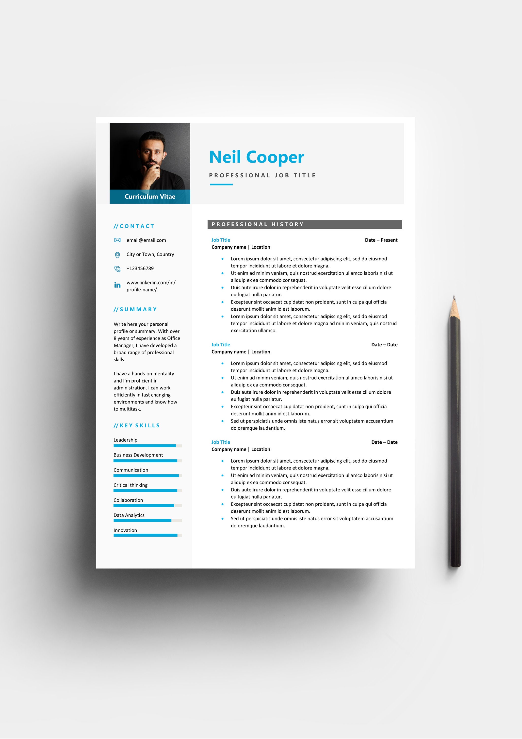 Modern Resume Template & Cover Letter: Professional CV (microsoft Word ...