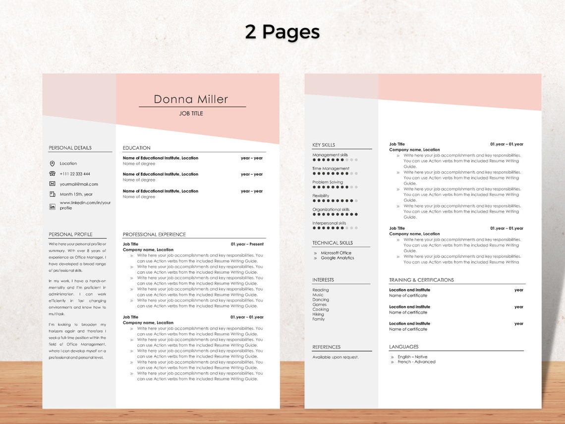 Pink Resume Template and Cover Letter Template for Microsoft Word CV ...