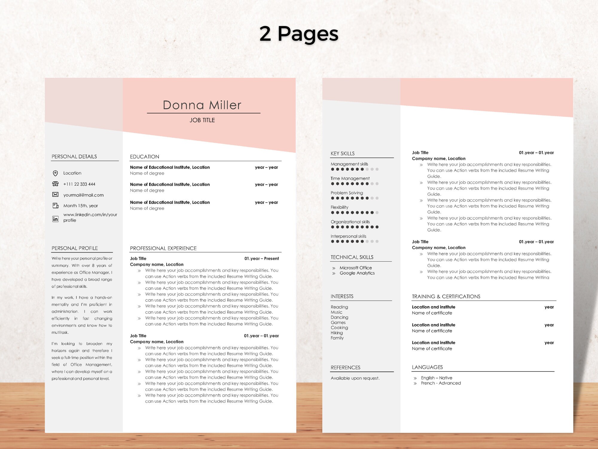 Pink Resume Template and Cover Letter Template for Microsoft Word | CV ...