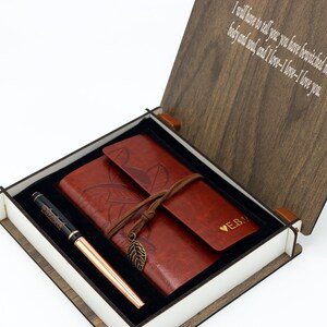 Personalized Vegan Leather Journal Notebook 3 Pcs Set,wooden Gift Box ...